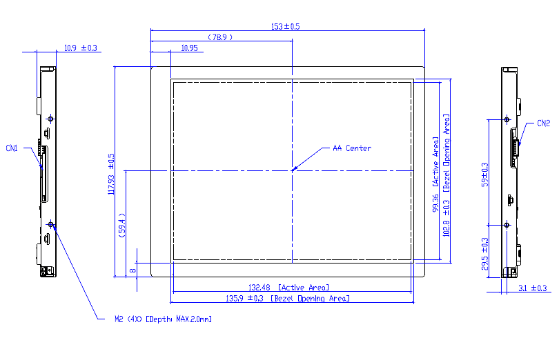 6.5" LCD Screen VGA Mechanical Drawings & Optical Specs